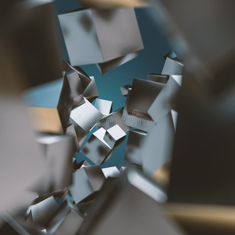 Abstract Geometric Background with Floating Stack of Metal Cubes Stock ...