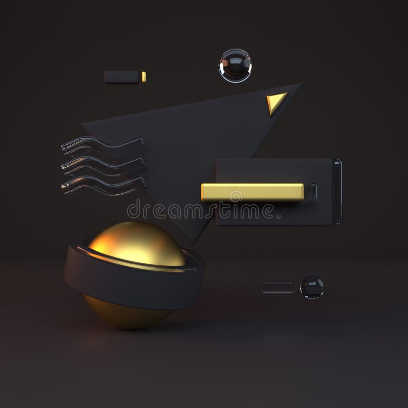 Abstract 3D of Gold Objects on Black Background Stock Illustration ...