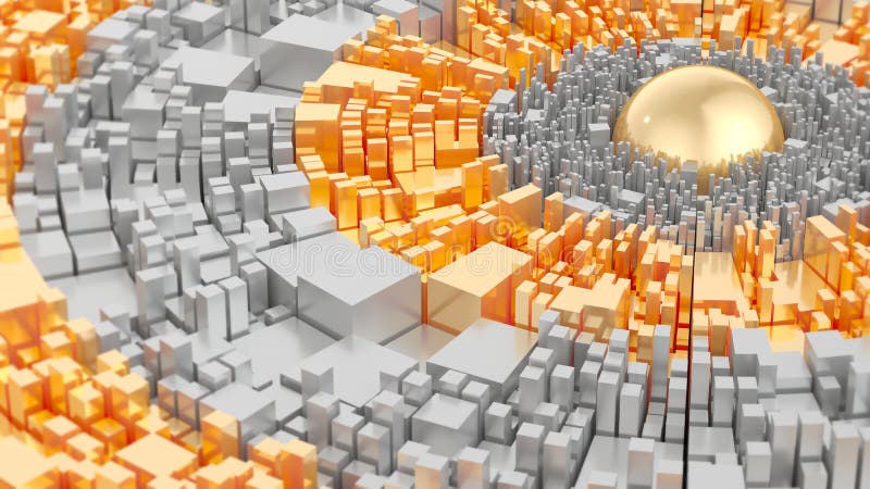 Abstract Geometric Background with Golden Sphere. Gold and Silver ...