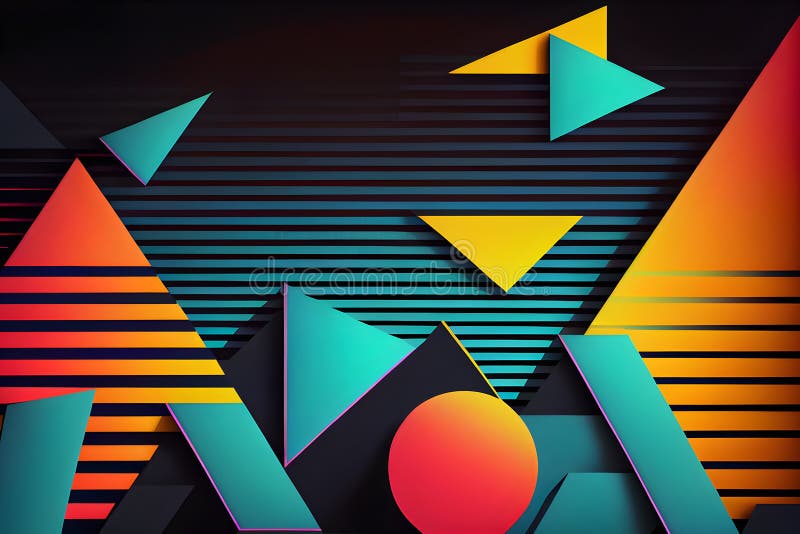 Abstract Geometric Background with Gradient Shapes and Lines in 80s ...