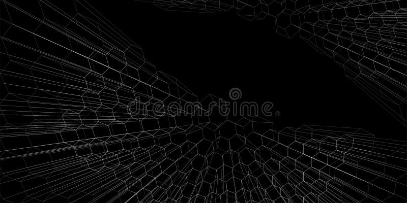 Perspective Grid Hexagonal Surface.Linear 3d Illustration. Stock ...