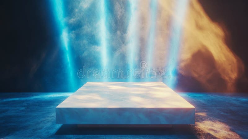 Abstract Geometric Background with Illuminated White Platform Stock ...