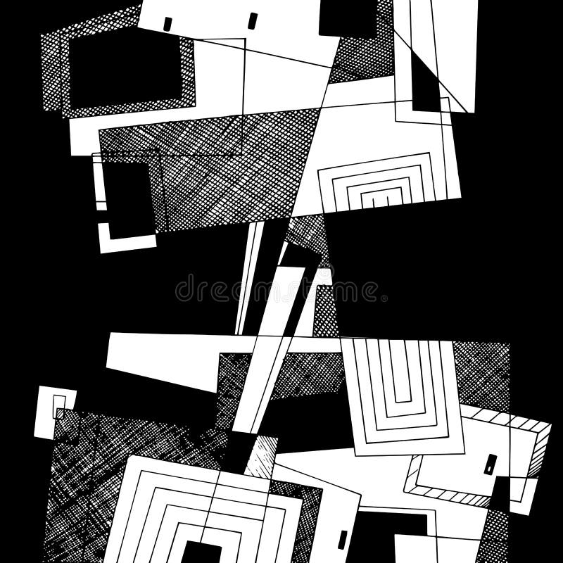 Abstract Geometric Background, Monochrome Ink Drawing Stock ...