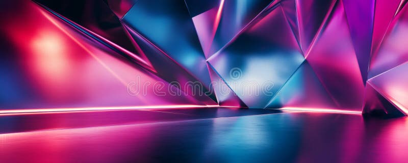 Abstract Geometric Background with Neon Lights and Reflective Surfaces ...