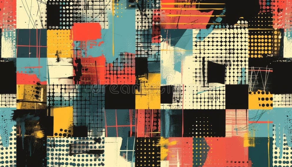 Abstract Geometric Background with Pattern of Red, Yellow, Blue Blocks ...