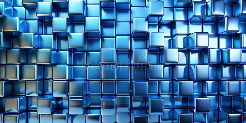 Abstract Geometric Background Shiny Metallic Blue Cubes Arranged in a ...
