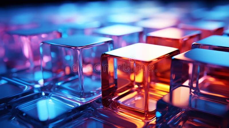 Abstract Geometric Background of Square Shapes, Translucent Glass with ...