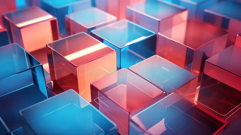 Abstract Geometric Background of Square Shapes, Translucent Glass with ...