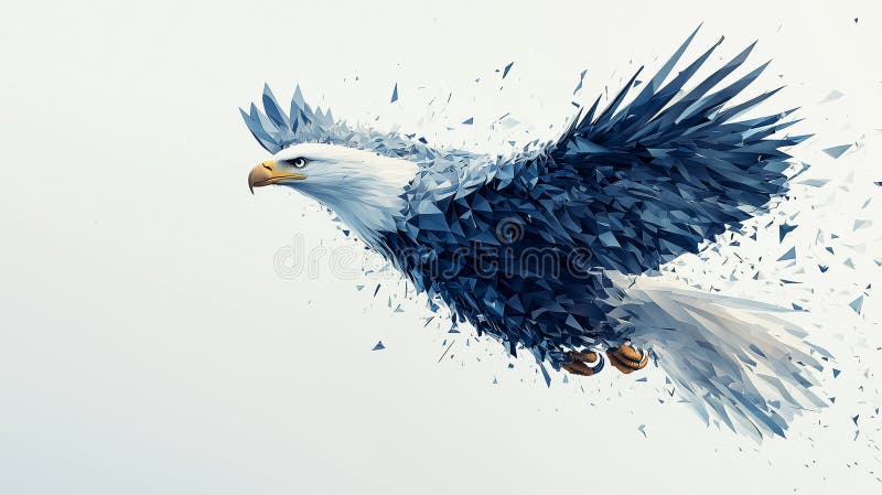 Abstract Geometric Bald Eagle Soaring in Flight with Shattered ...