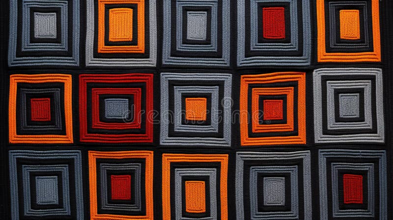 Abstract Geometric Bauhaus Style Embroidery Pattern, Primary Colors ...