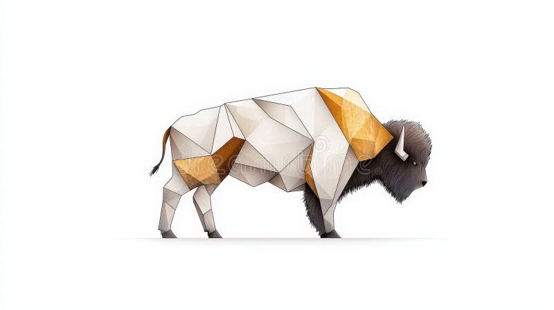 Abstract Geometric Bison Design in White, Gold, and Black Colors on a ...