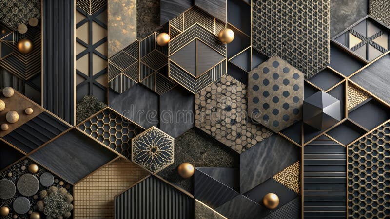 Abstract Geometric Black and Gold Hexagonal Pattern Design. Generative ...