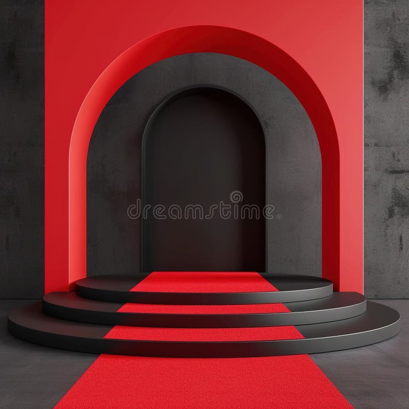 Abstract Geometric Black Podium with Red Carpet Stock Illustration ...