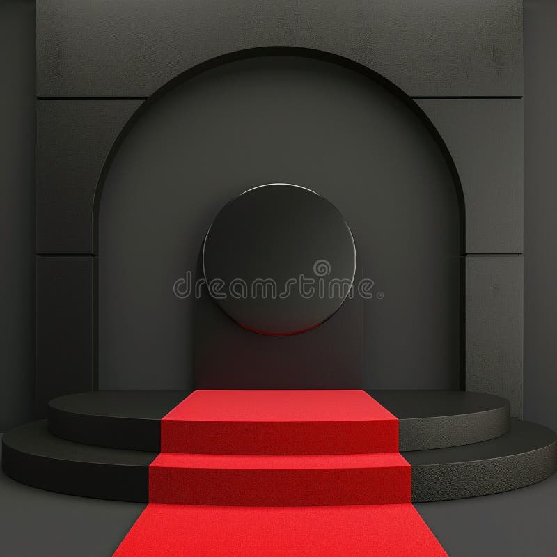 Abstract Geometric Black Podium with Red Carpet Stock Illustration ...
