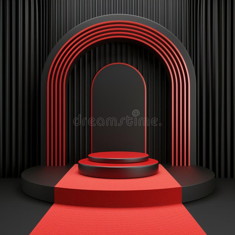 Abstract Geometric Black Podium with Red Carpet Stock Illustration ...