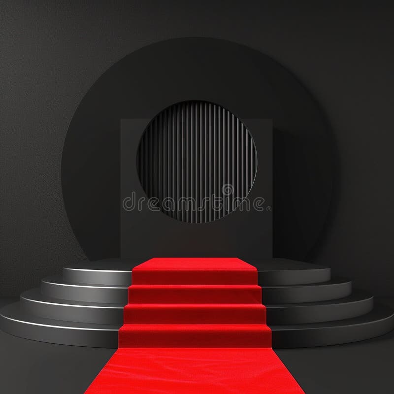 Abstract Geometric Black Podium with Red Carpet Stock Illustration ...