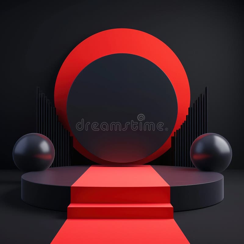 Abstract Geometric Black Podium with Red Carpet Stock Illustration ...