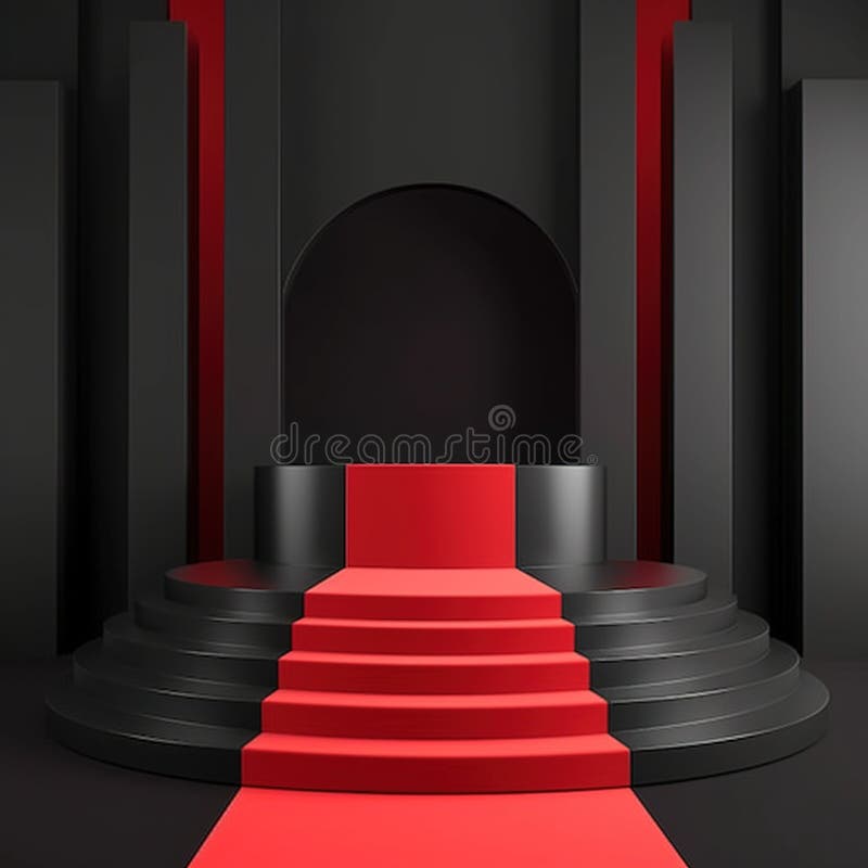 Abstract Geometric Black Podium with Red Carpet Stock Illustration ...