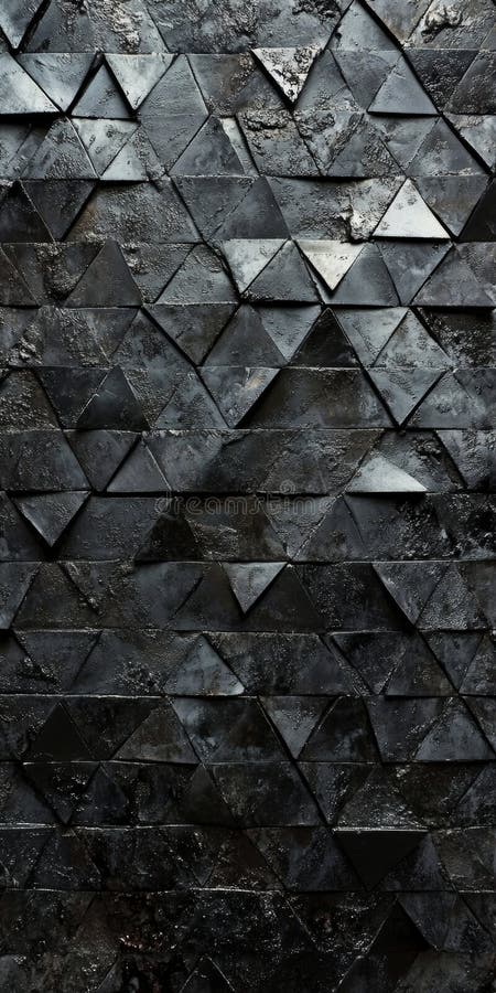 Abstract Geometric Black Stone Wall with Triangular Patterns Stock ...