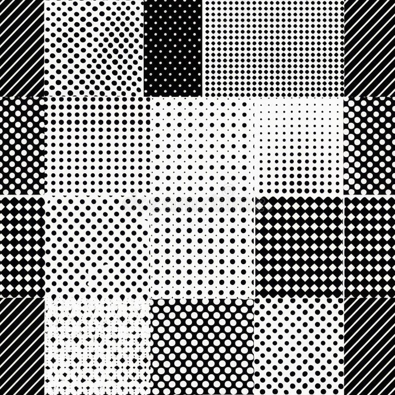 Abstract Geometric Black and White Pattern with Polka Dots and Checks ...