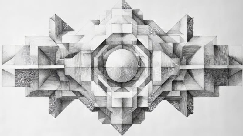 Abstract Geometric Black and White Pen and Ink Drawing Stock ...