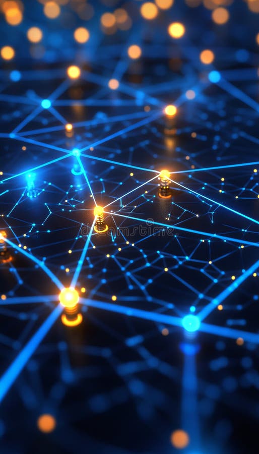 Abstract, Geometric Blue Circuitry Background with Glowing Nodes ...