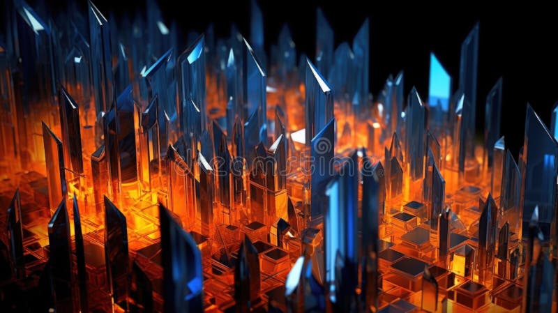 Abstract Geometric Blue and Orange Crystal Formation Display. Stock ...