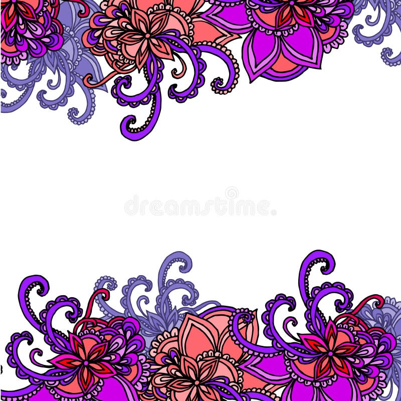 Abstract Geometric Border of Leaves and Flowers Stock Illustration ...