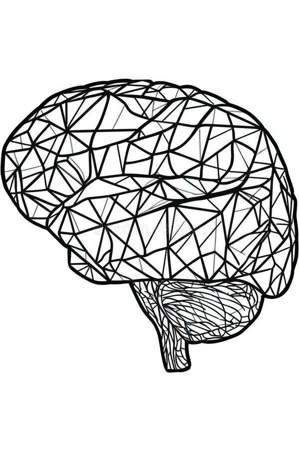 Abstract Geometric Brain Design with Polygonal Pattern in Black and ...