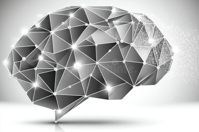 Abstract Geometric Brain Design with Wireframe Structure and Light ...