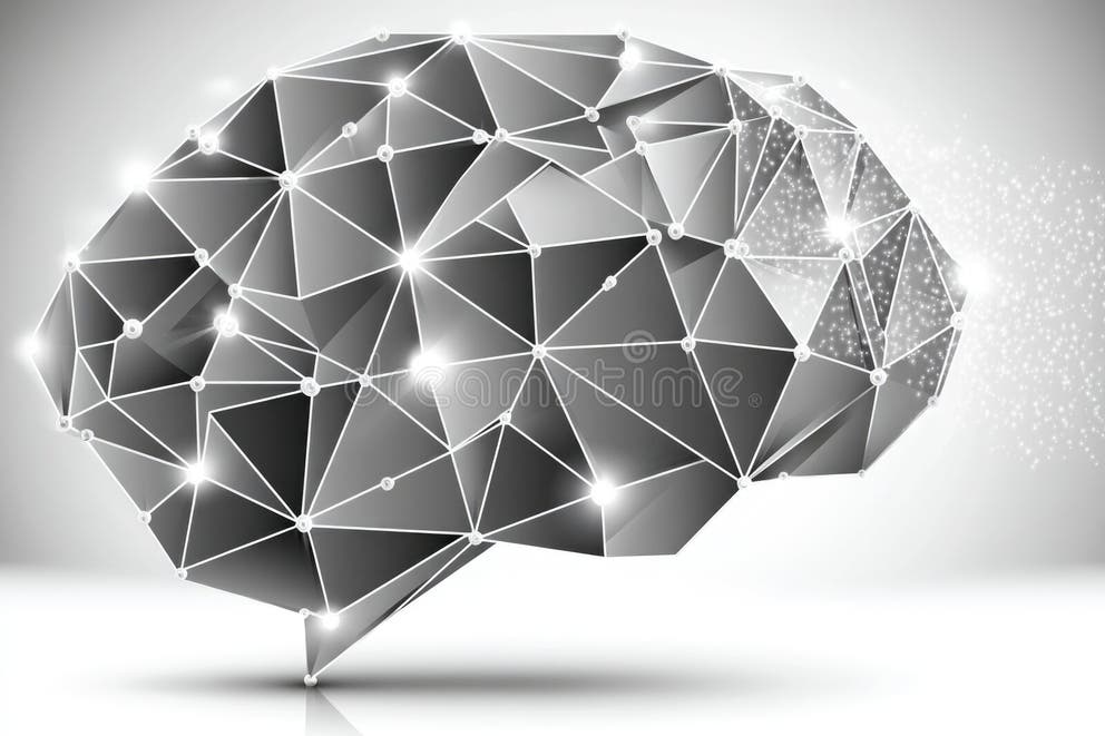 Abstract Geometric Brain Design with Wireframe Structure and Light ...