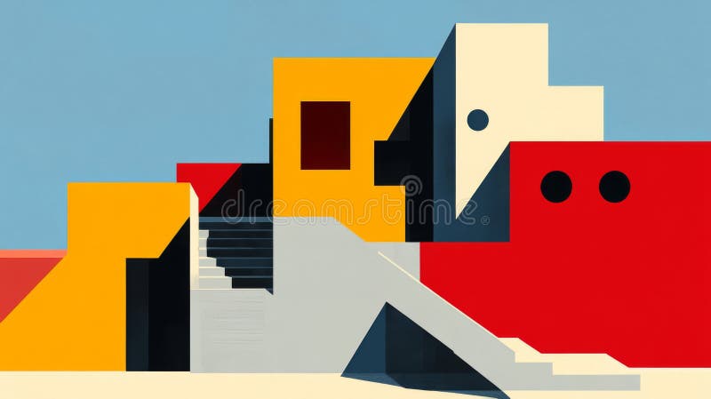 Abstract Geometric Building with Bold Colors Stock Illustration ...