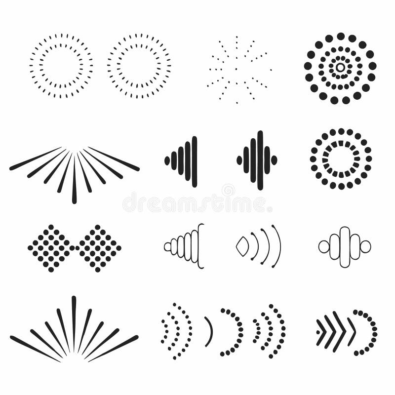 Abstract Geometric Burst Wave Symbols Design Elements Set Stock ...