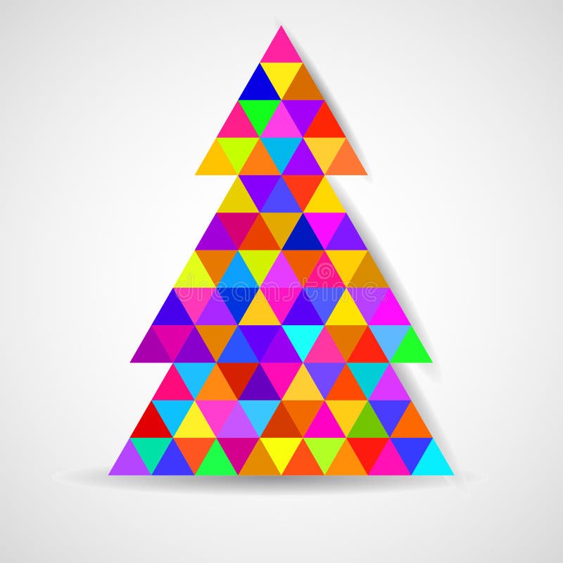 Abstract Geometric Christmas Tree with Colorful Triangles on White ...