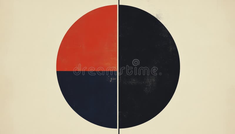 Abstract Geometric Circle Divided into Red and Dark Blue Quadrants on ...