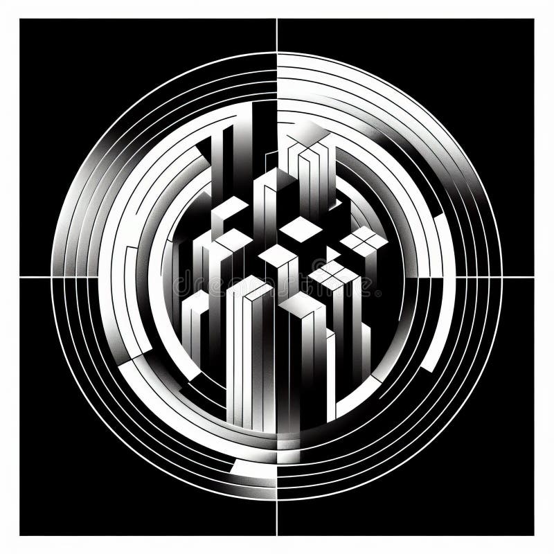 Abstract Geometric Cityscape in Black and White Stock Illustration ...