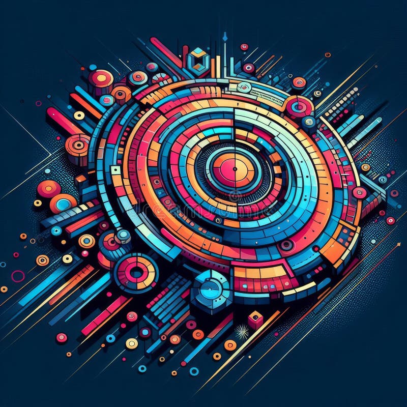 Abstract Geometric Clock with Dynamic Patterns and Vivid Colors Stock ...