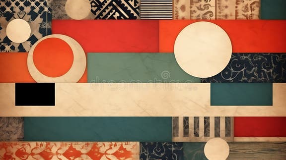Abstract Geometric Collage Featuring Circles and Patterns Stock ...