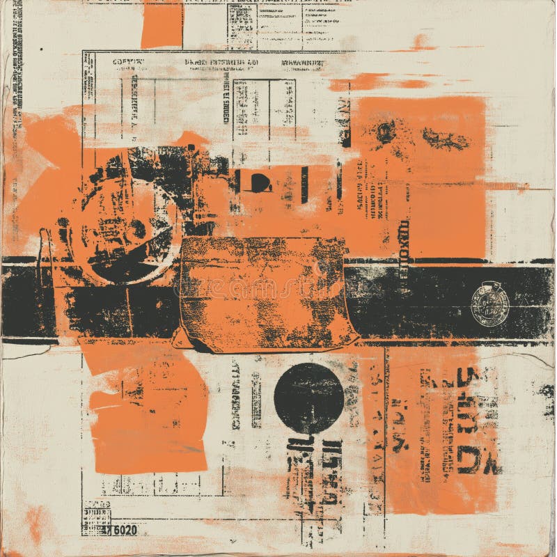 Abstract Geometric Collage with Orange and Black Text Elements Stock ...