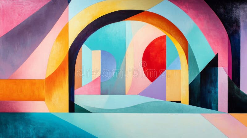 Abstract Geometric Composition with Arched Passageway and Bright Colors ...