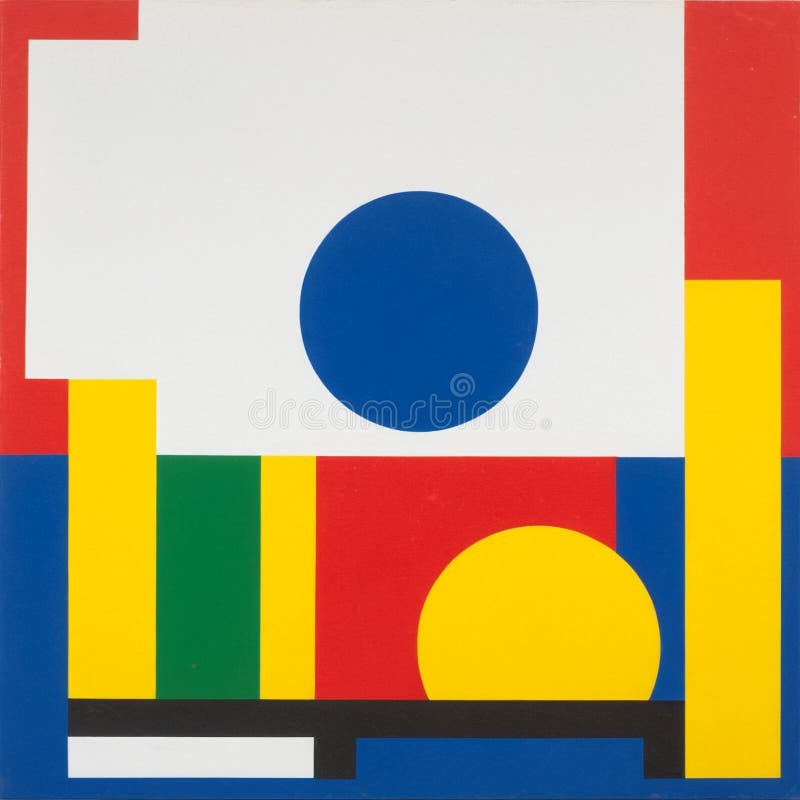 Abstract Geometric Composition with Blue Circle and Yellow Rectangle ...