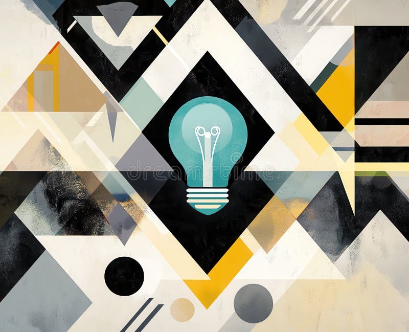 Abstract Geometric Composition with a Blue Light Bulb on a Background ...