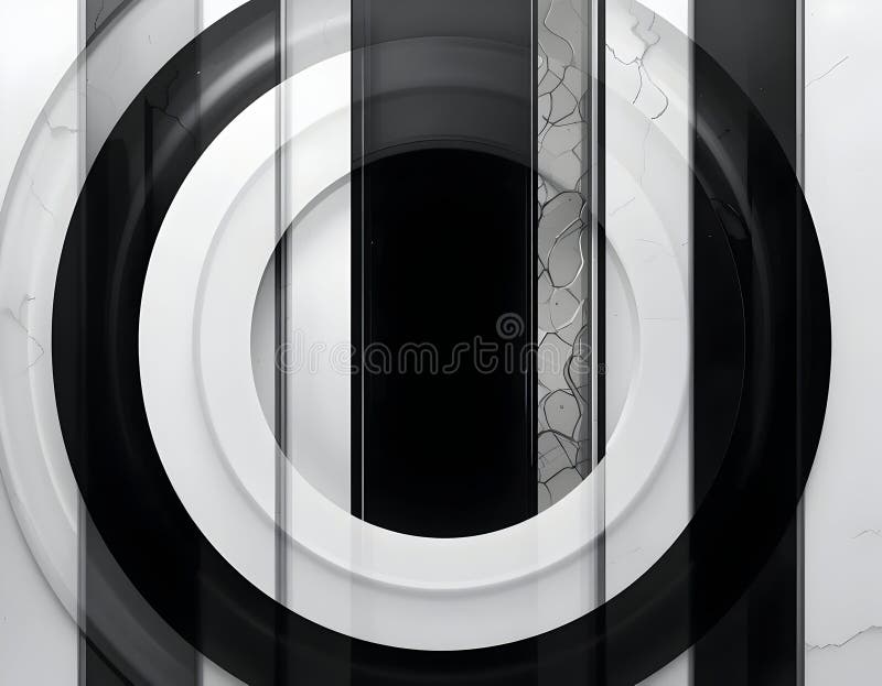 Abstract Geometric Composition with Circles and Lines in Monochrome ...
