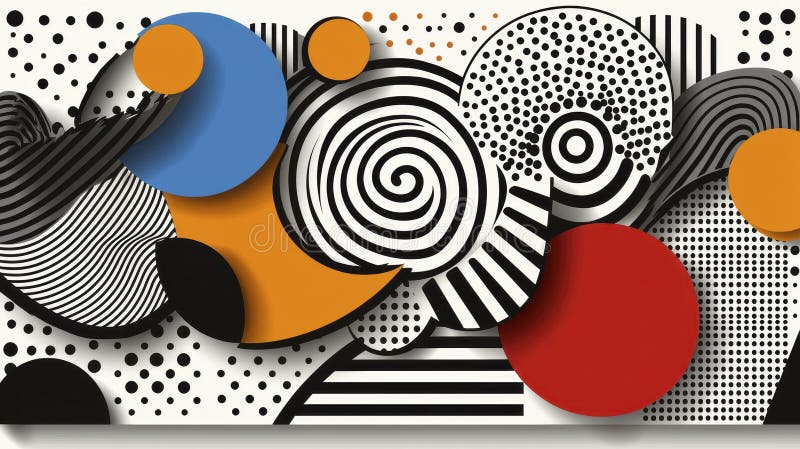 Abstract Geometric Composition with Colorful Circles and Spirals Stock ...