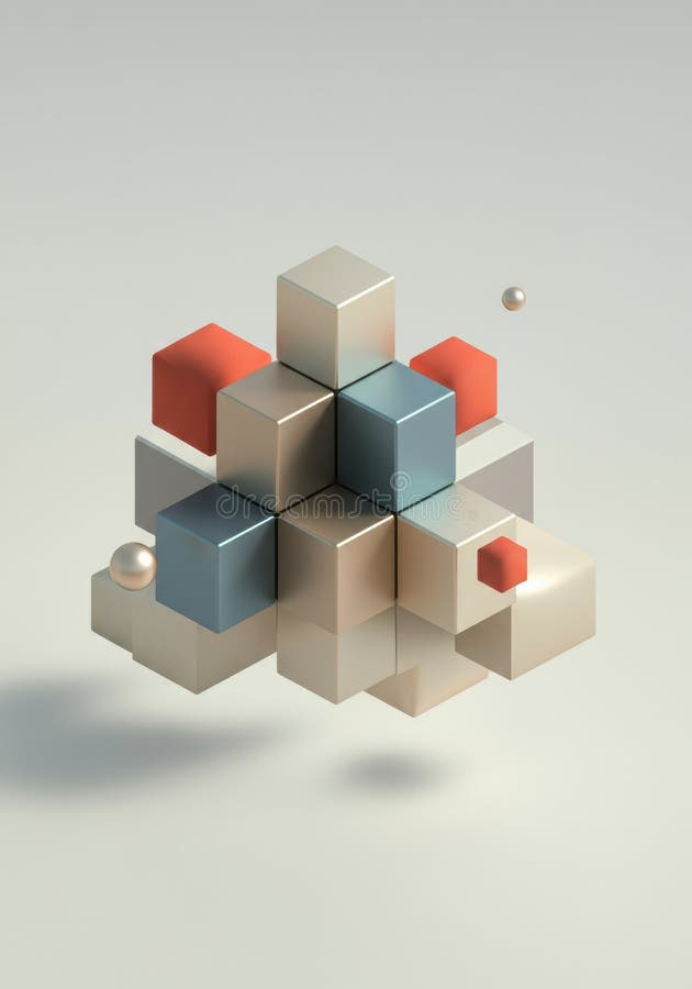 Abstract Geometric Composition Colorful Cubes Spheres 3d Space Stock ...