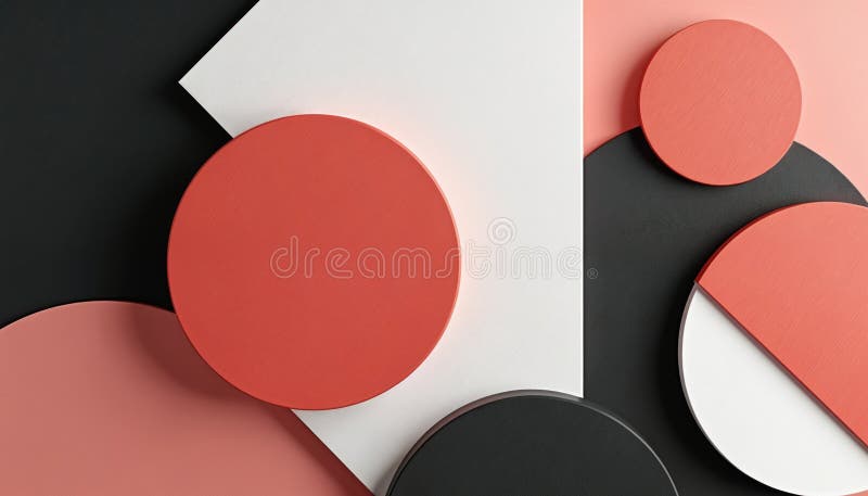 Abstract Geometric Composition Features Black, White, Red Shapes ...