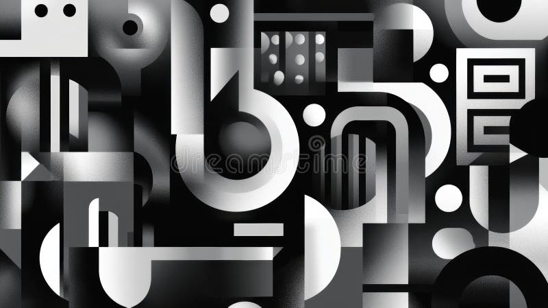 Abstract Geometric Composition Featuring Black and White Shapes and Patterns Stock Illustration ...