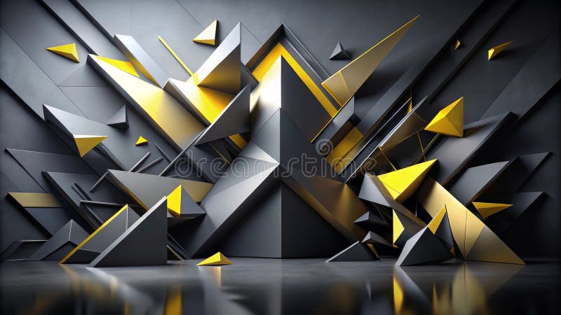 Abstract Geometric Composition Featuring Grey and Gold Triangles ...