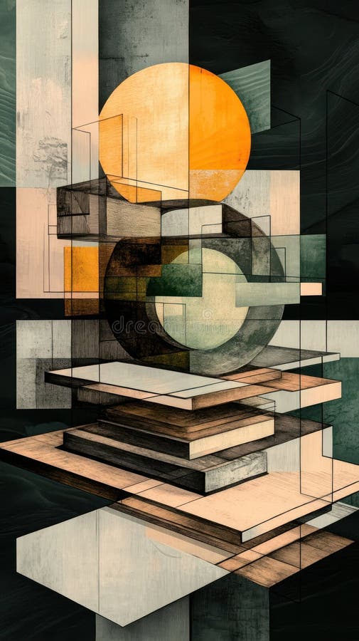 Abstract Geometric Composition Featuring Layered Shapes and Colors ...