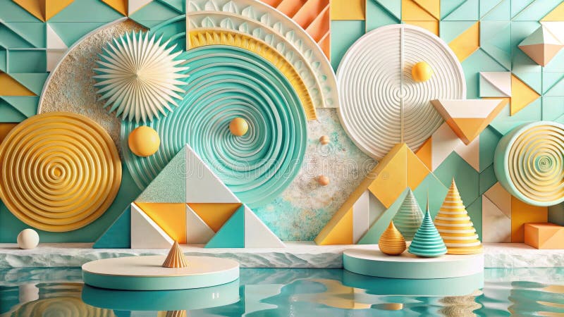 Abstract Geometric Composition Featuring Pastel Hues and Concentric ...